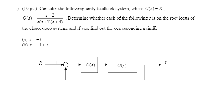 Solved 1) (10 pts Consider the following unity feedback | Chegg.com