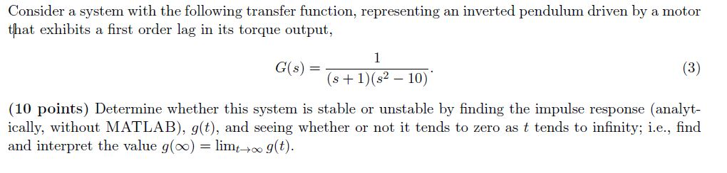 Solved Consider a system with the following transfer | Chegg.com