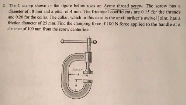 Solved 2. The C clamp shown in the figure below uses an Acme | Chegg.com