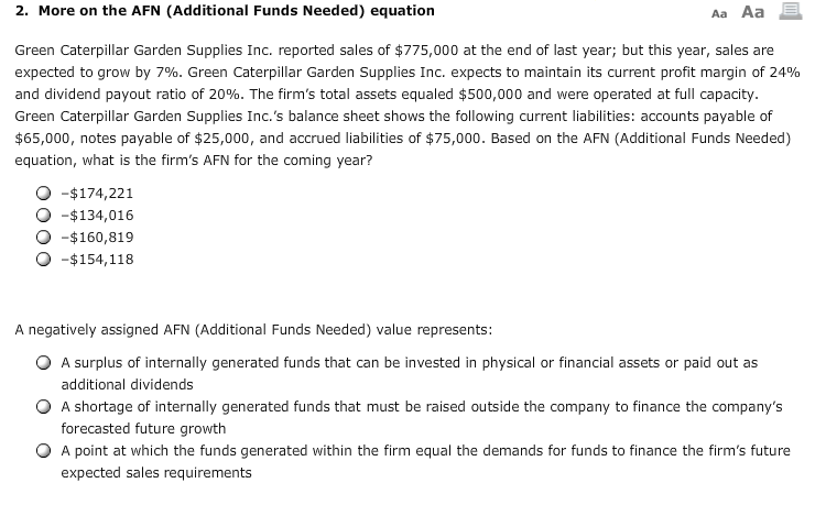 Solved 2. More on the AFN (Additional Funds Needed) equation | Chegg.com