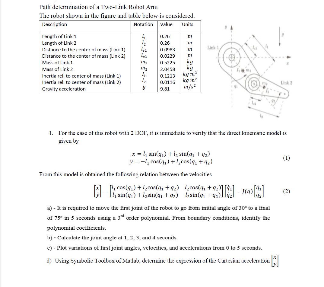 Solved The robot shown in the figure and table below is | Chegg.com