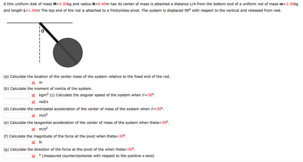 Solved A thin uniform disk of mass M=5.00kg and radius | Chegg.com