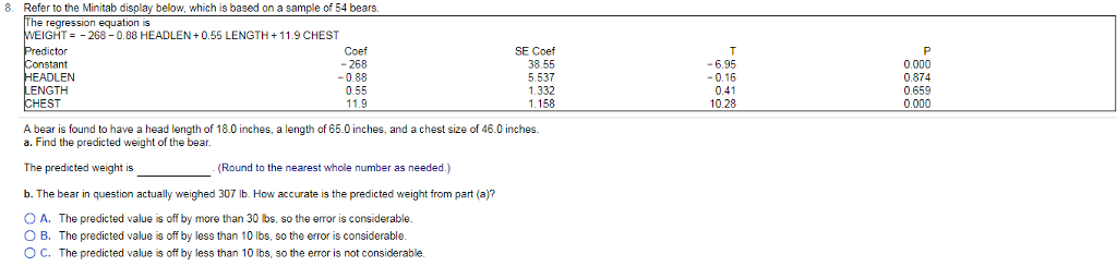 Solved 8. Refer to the Minitab display below, which is based | Chegg.com