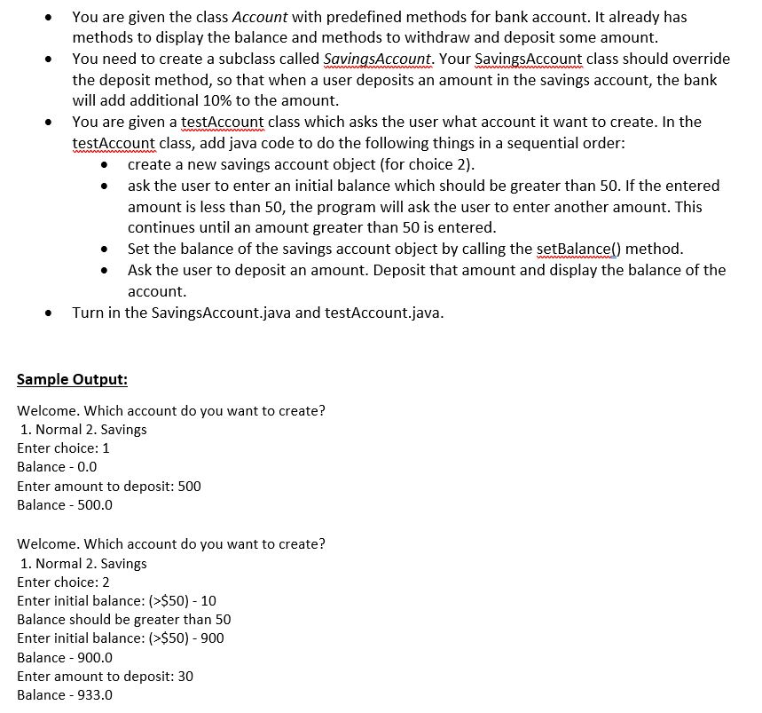Solved . You are given the class Account with predefined | Chegg.com
