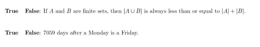 Solved True False: If A and B are finite sets, then |A Union | Chegg.com