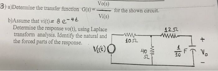 Solved Determine the transfer function G(s) =Vo(s)/Vi(s) for | Chegg.com