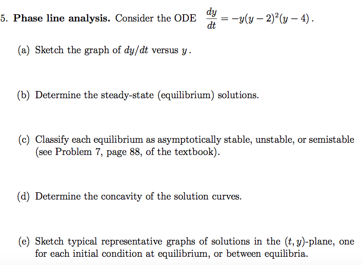 Solved 5. Phase line analysis. Consider the ODE dy/dy = -y(y | Chegg.com
