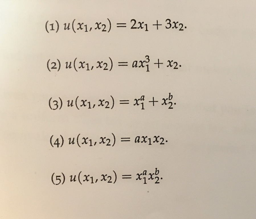 Solved For each of the following utility functions, | Chegg.com