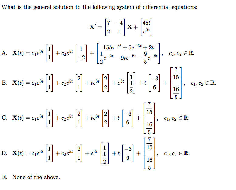 Solved What is the general solution to the following system | Chegg.com