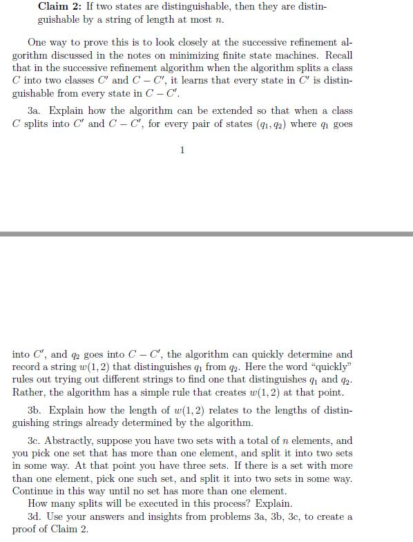 Claim 2: If two states are distinguishable, then they | Chegg.com