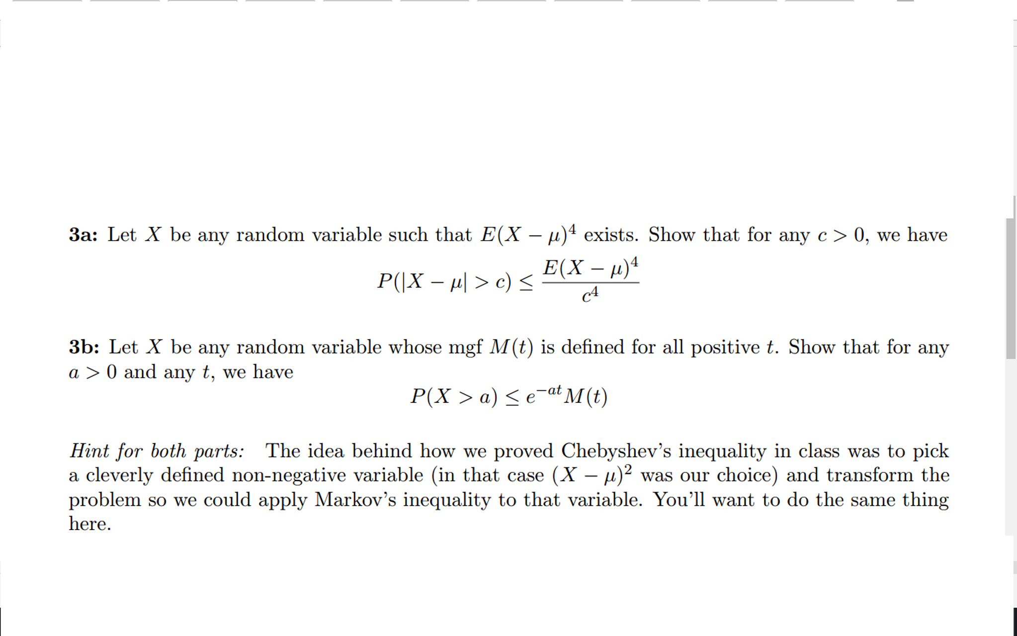 Solved Let X be any random variable such that E(X - mu)^4 | Chegg.com