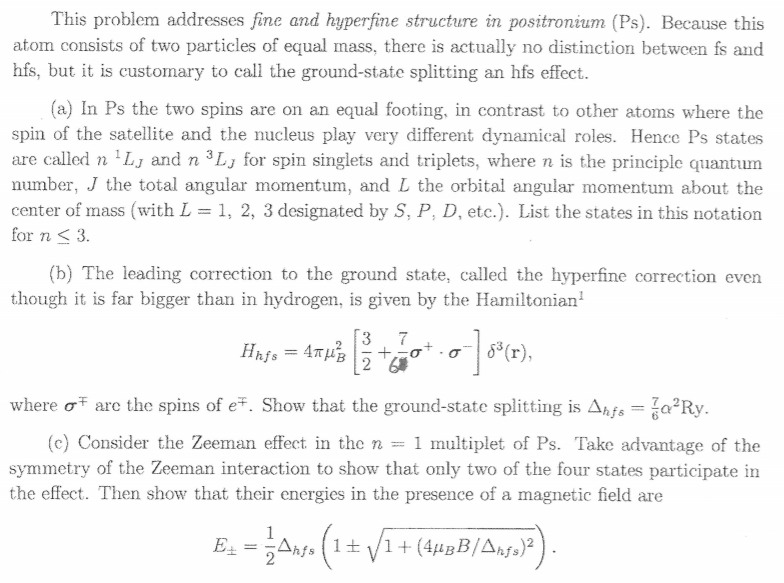 Solved This problem addresses fine and hyperfine structure | Chegg.com