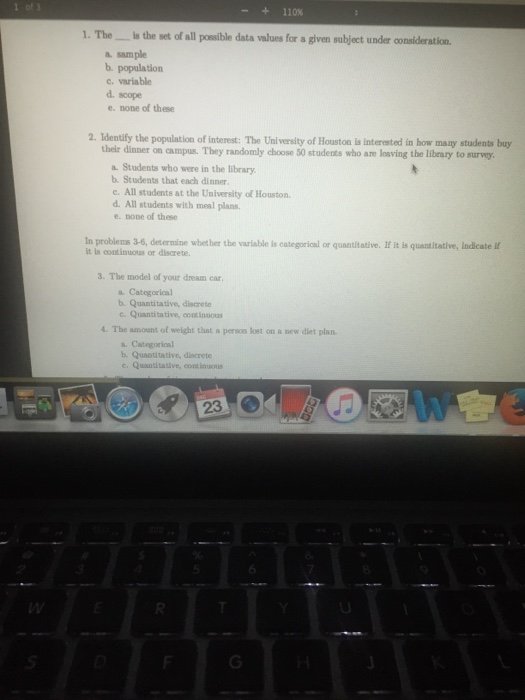 Solved 110% 1. The isthe set of all possible data values for | Chegg.com