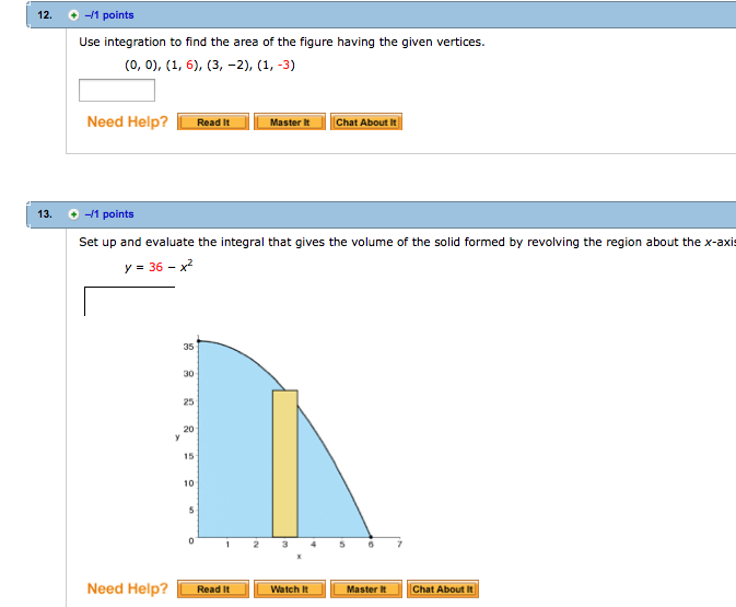 Solved Use integration to find the area of the figure having | Chegg.com