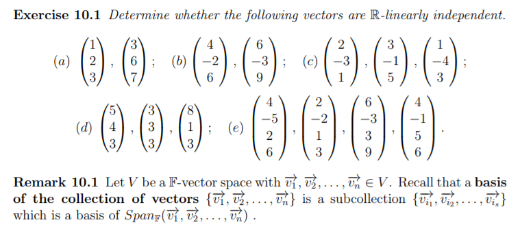 Exercise 10.1 Determine whether the following vectors | Chegg.com