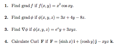 Solved 1. Find grad f if f(z, y) cos y. Find grad ? if ?(x, | Chegg.com
