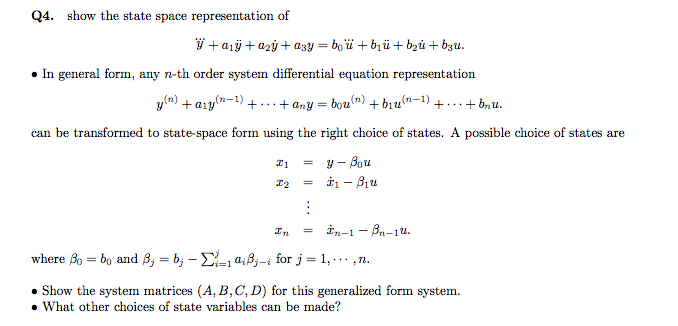 show the state space representation of In general | Chegg.com