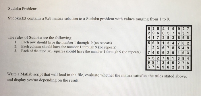 Solved Sudoku Problem: Sudoku.txt contains a 9 times 9 | Chegg.com