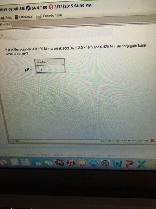 Solved If a buffer solution is 0.100 M in a weak acid (Ka = | Chegg.com