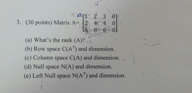 Solved 3. (30 points) Matrix A-2 4 0 (a) What's the rank | Chegg.com