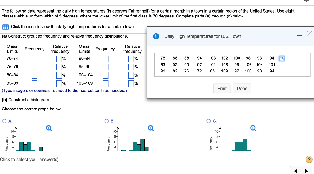 Solved The following data represent the daily high | Chegg.com