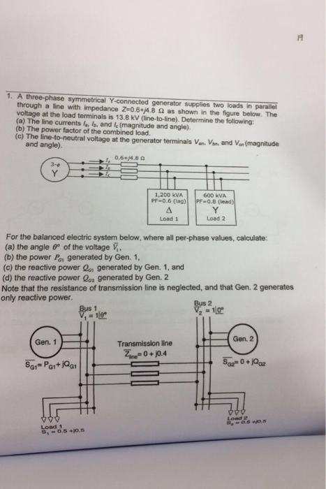 Solved 1. A three-phase symmetrical Y-connected generator | Chegg.com