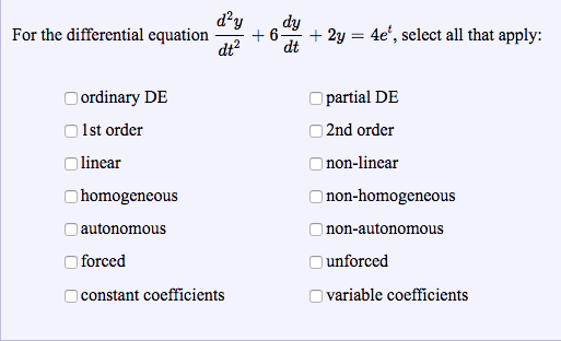 Solved For the differential equation d'y + 6' d'ydy dt2 dt | Chegg.com