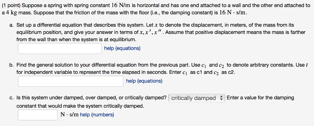 Solved 1 Point Suppose A Spring With Spring Constant 16