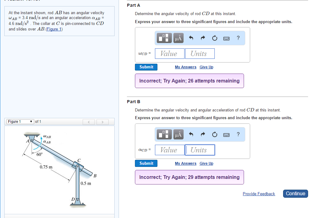 Solved At the instant shown, rod AB has an angular velocity | Chegg.com