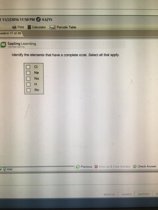 Solved Identify the elements that have a complete octet. | Chegg.com