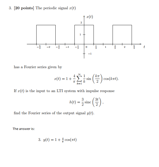 Solved 3. [20 points] The periodic signal z(t) has a Fourier | Chegg.com