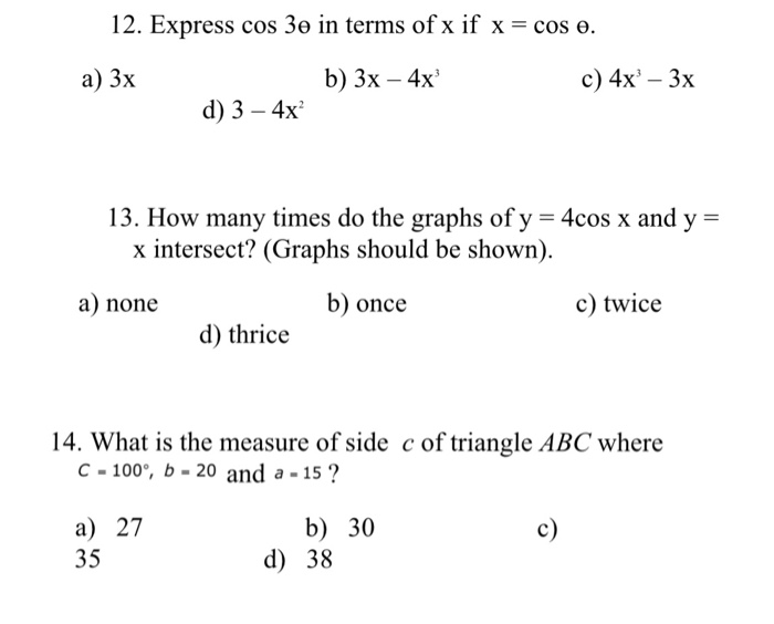 Solved Express cos 3theta in terms of x if x = cos theta. | Chegg.com