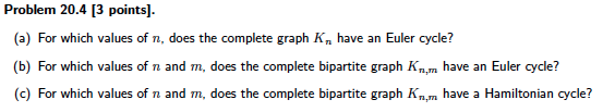 Solved For which values of n. does the complete graph Kn | Chegg.com
