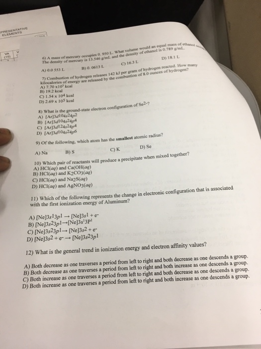 Solved equal mass of eoM 6) A of mercury occupies 0.950 L | Chegg.com