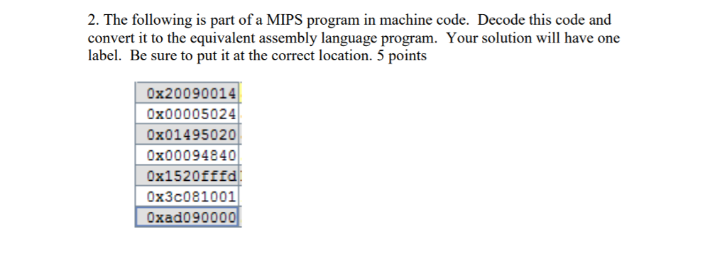 Solved 2. The following is part of a MIPS program in machine | Chegg.com