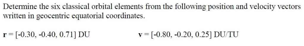 Determine the six classical orbital elements from the | Chegg.com