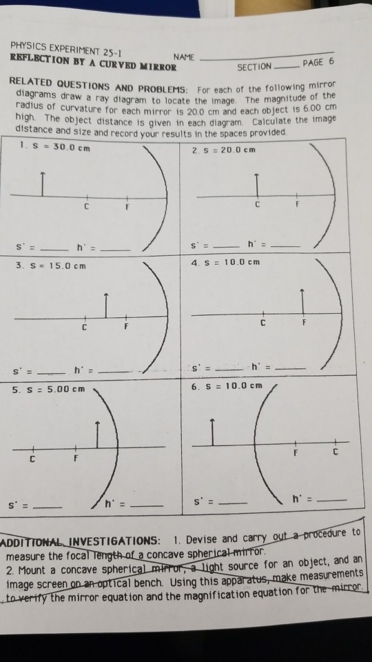 Solved PHYSICS EXPERIMENT 25-1 REFLBCTION BY A CURVED MIRROR | Chegg.com