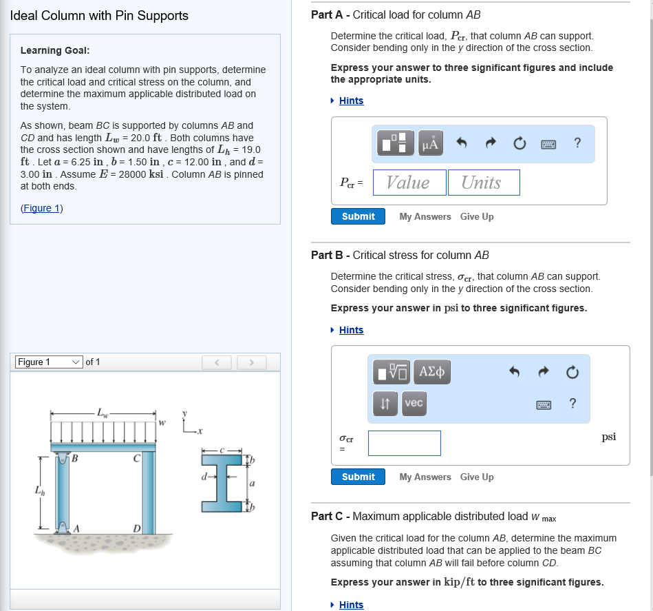 Solved Learning Goal: To analyze an ideal column with pin | Chegg.com