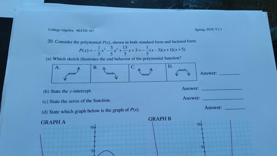 Solved College Algebra MATH 107 Spring, 2018, V1.1 3. | Chegg.com