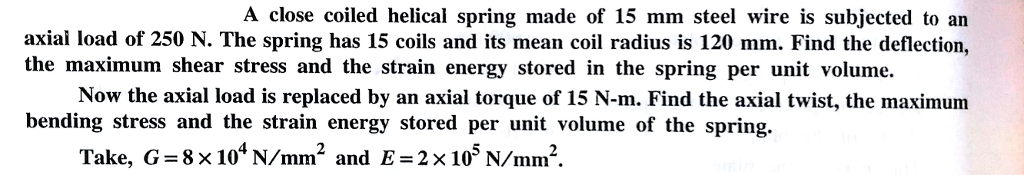 Solved A close coiled helical spring made of 15 mm steel | Chegg.com