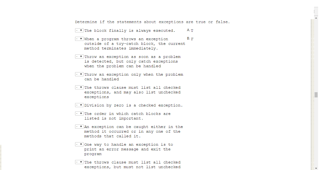 Determine if -he statements about exceptions are true | Chegg.com