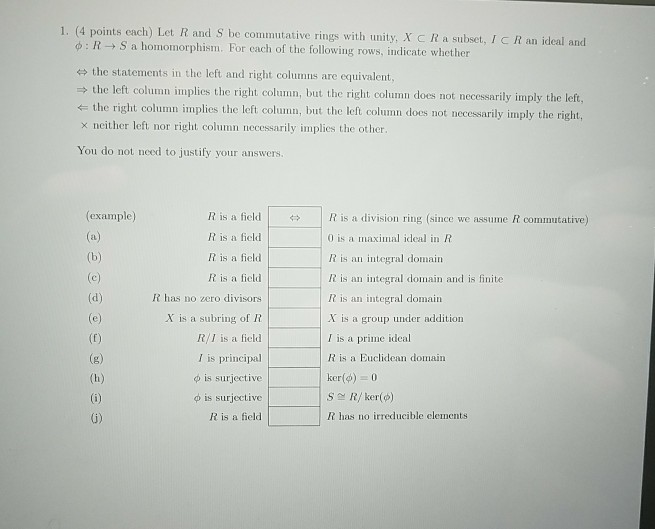 Solved 1. (4 points each) Let R and S be commutative rings | Chegg.com