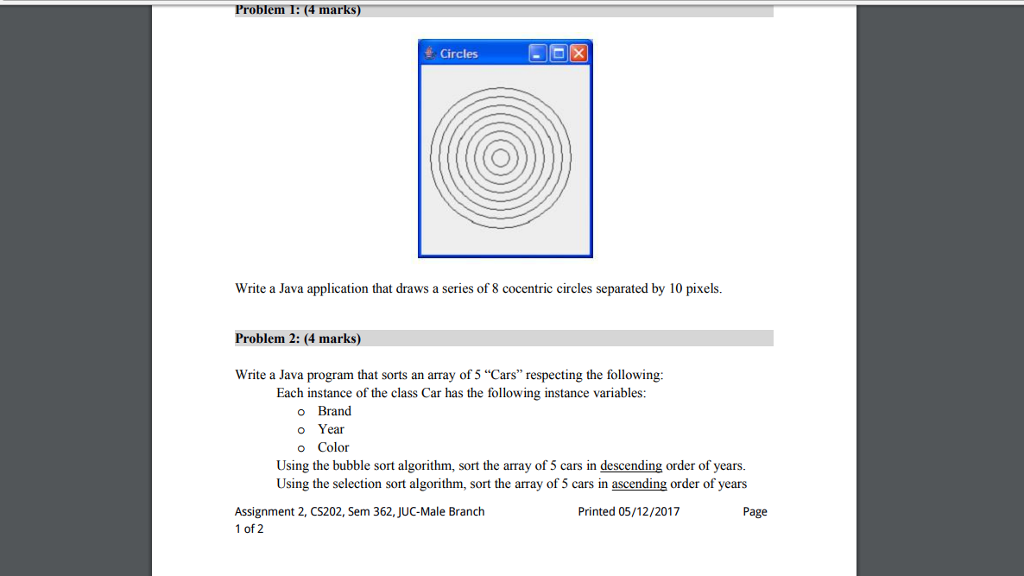 Solved Problem T: (4 marks) Circles Write a Java application | Chegg.com