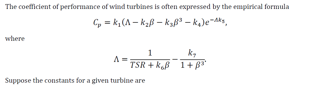 Solved The coefficient of performance of wind turbines is | Chegg.com