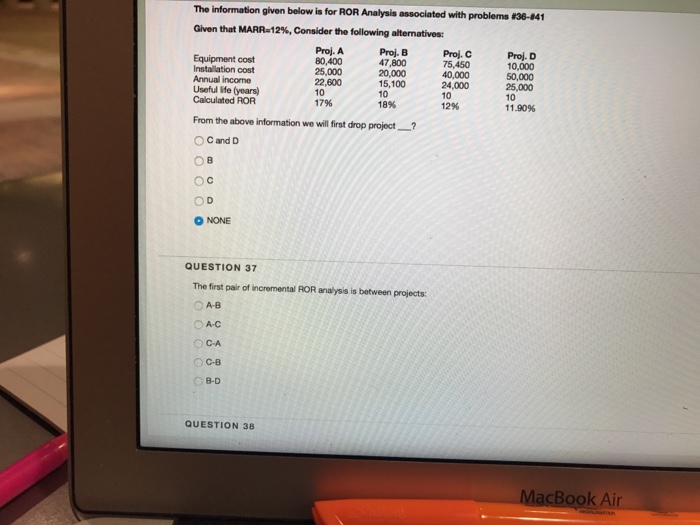 Solved The information given below is for ROR Analysis | Chegg.com