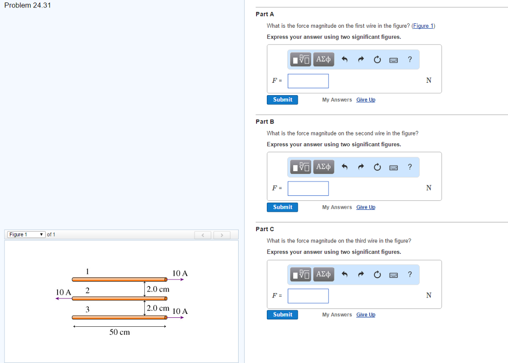 Solved What is the force magnitude on the first wire in the | Chegg.com
