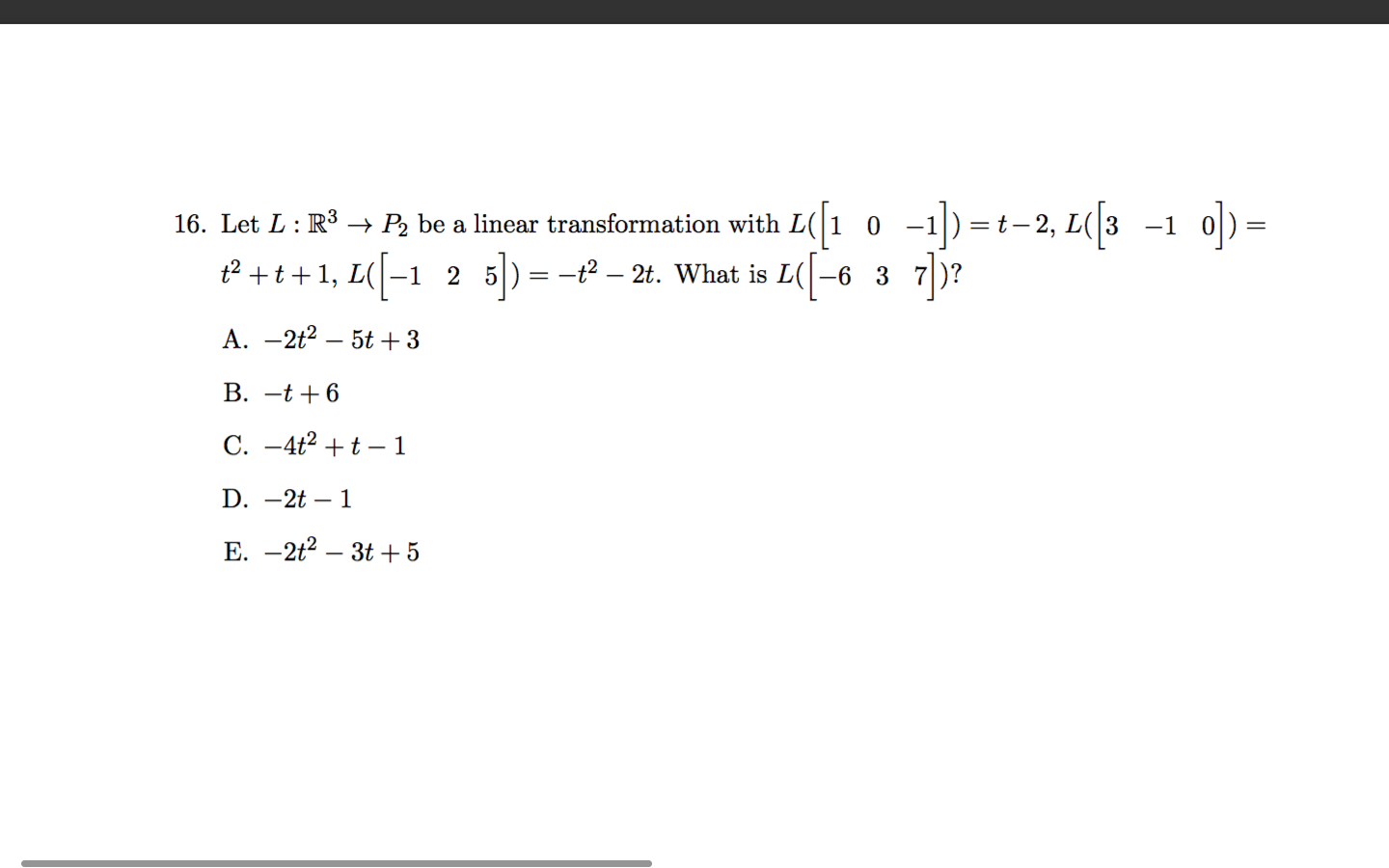Solved Let L: R^3 rightarrow P_2 be a linear transformation | Chegg.com