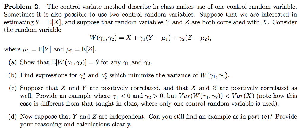 Problem 2 The Control Variate Method Describe In
