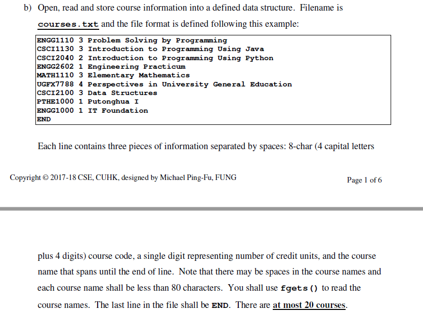 Solved b) Open, read and store course information into a | Chegg.com