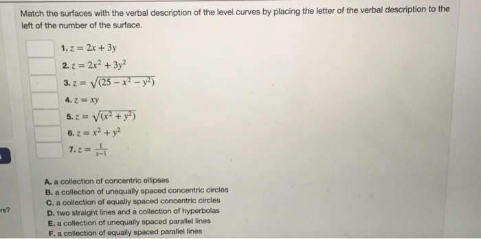 Solved Match the surfaces with the verbal description of the | Chegg.com